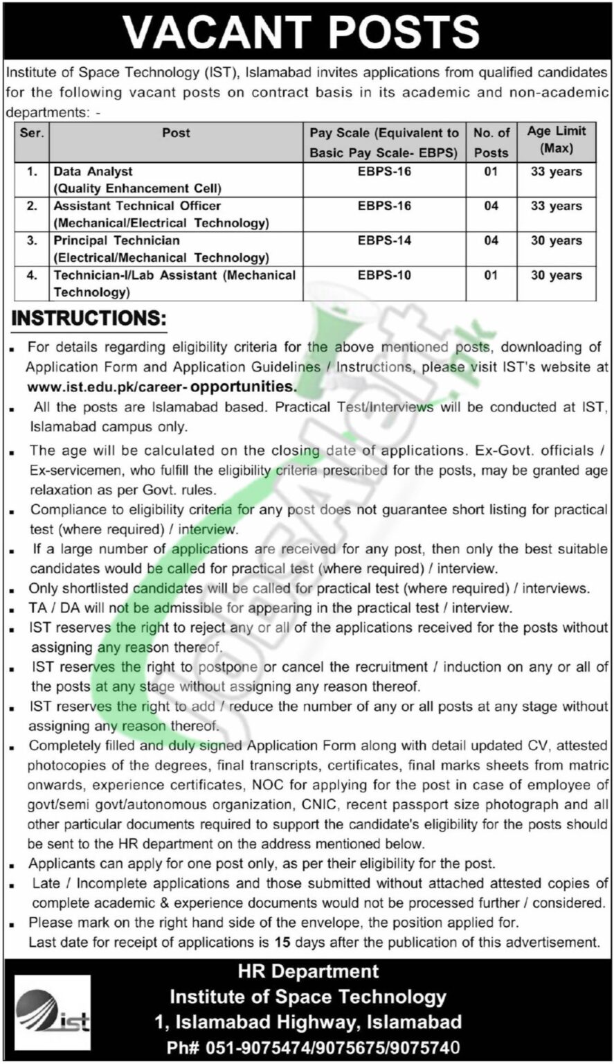Institute of Space Technology IST Jobs - Romote Jobs Pakistan
