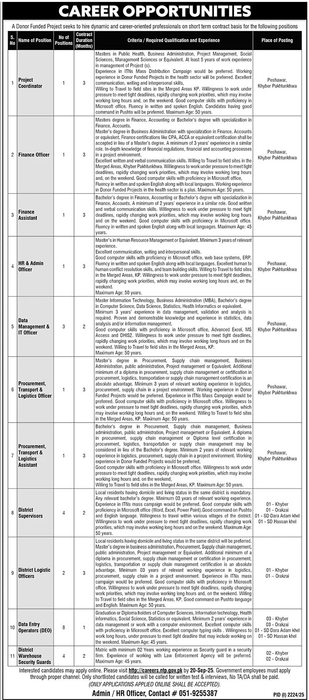 National TB Control Program NTP Jobs - Romote Jobs Pakistan